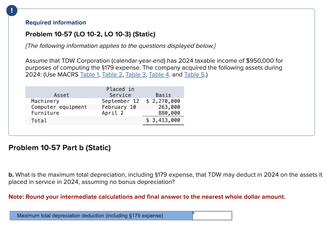 Solved Required information Problem 10-57 (LO 10-2, ﻿LO | Chegg.com