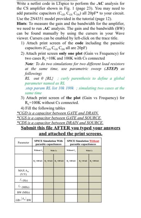 Write a netlist code in LTspice to perform the .AC | Chegg.com