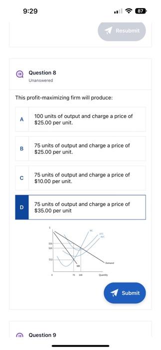 Solved Question 8 Unanswered This profit-maximizing firm | Chegg.com