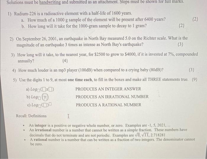 Solved Solutions must be handwriting and submitted as an | Chegg.com