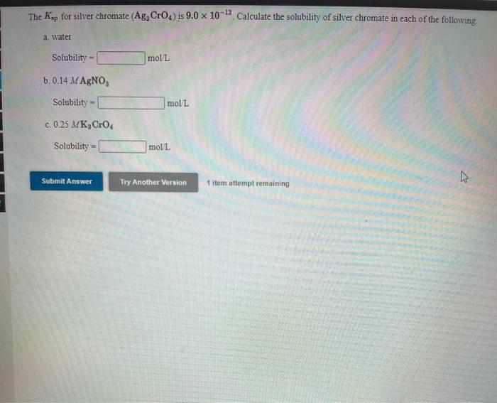 Solved The Kap for silver chromate (Ag, Cros) is 9.0 x 10- | Chegg.com