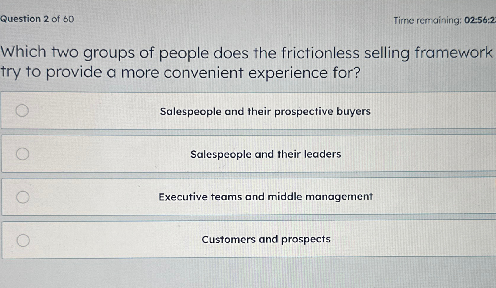 Solved Question 2 ﻿of 60Time remaining: 02:56:2Which two | Chegg.com