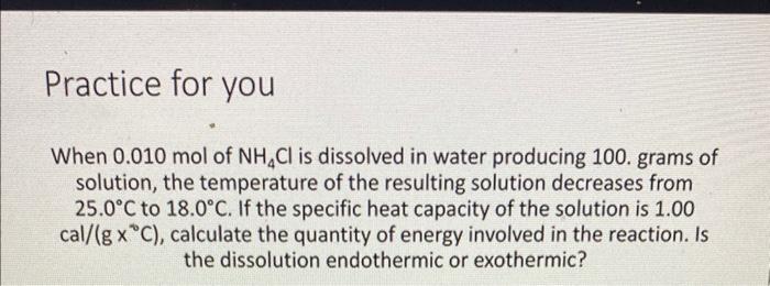 Solved When 0.010 mol of NH4Cl is dissolved in water | Chegg.com