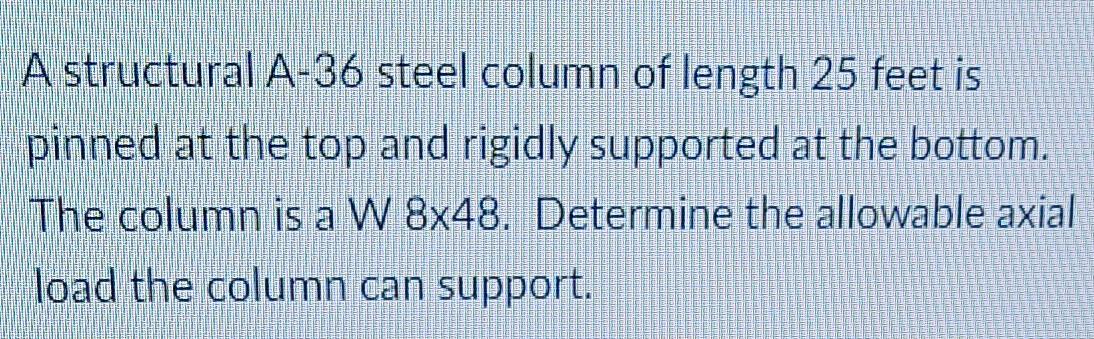 Solved A structural A-36 steel column of length 25 feet is | Chegg.com