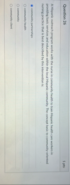 Solved Question 261 ﻿ptsA Hispanic outreach program works | Chegg.com