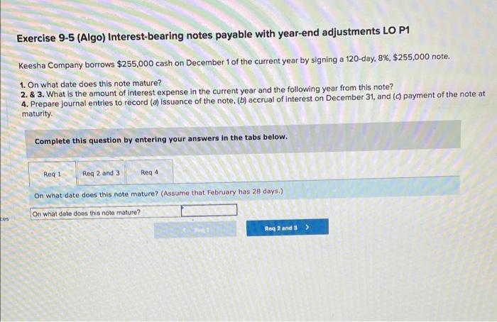 Solved Exercise 9-5 (Algo) Interest-bearing notes payable | Chegg.com