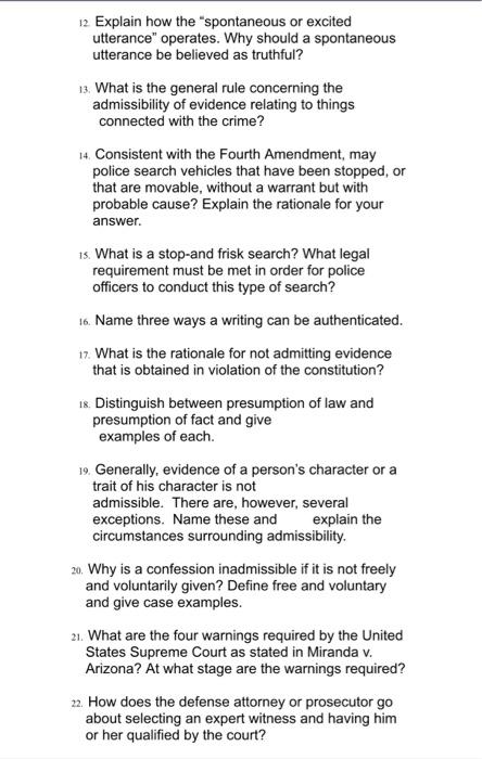 12 Explain how the "spontaneous or excited utterance" | Chegg.com