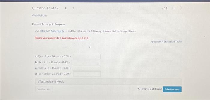 Solved Question 12 of 12 View Policies Current Attempt in | Chegg.com