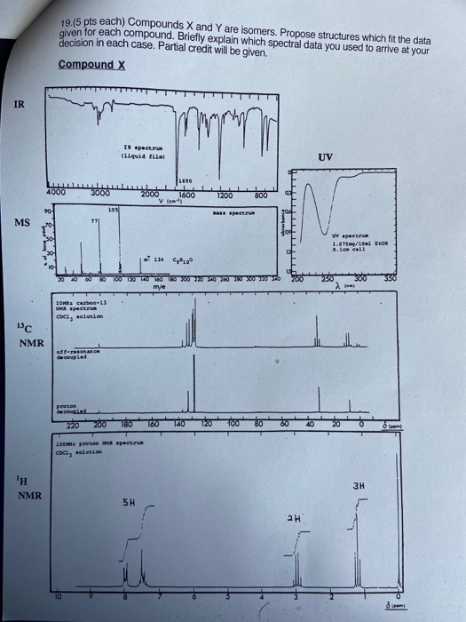 Solved 2015 ots each) Compounds X and Y are isomers. Propose | Chegg.com