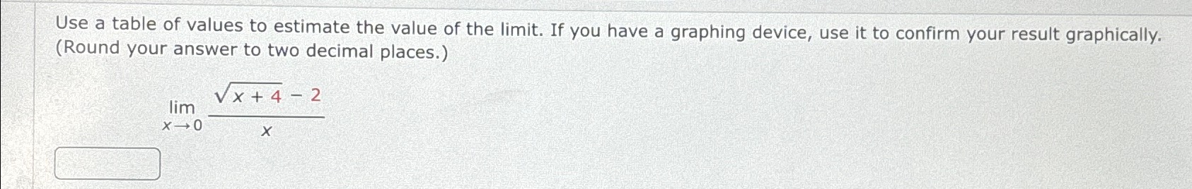 Solved Use a table of values to estimate the value of the | Chegg.com