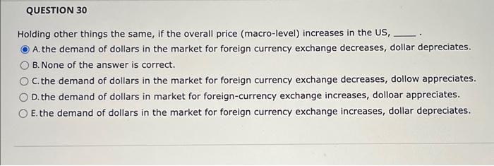 Solved Holding other things the same, if the overall price | Chegg.com
