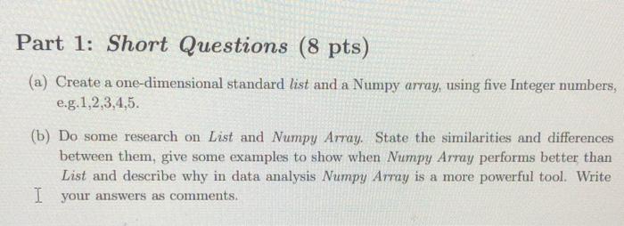 Solved Part 1: Short Questions (8 pts) (a) Create a | Chegg.com