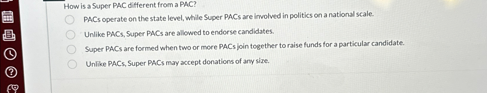 Solved How is a Super PAC different from a PAC?PACs operate | Chegg.com