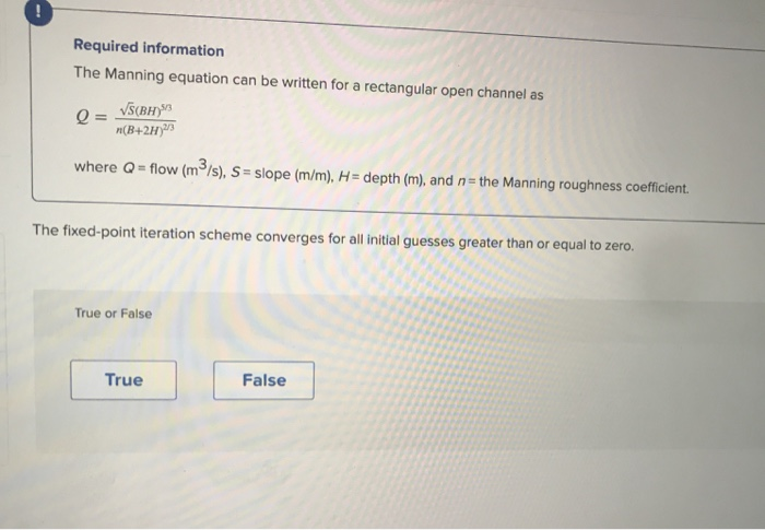 Solved Required information The Manning equation can be | Chegg.com