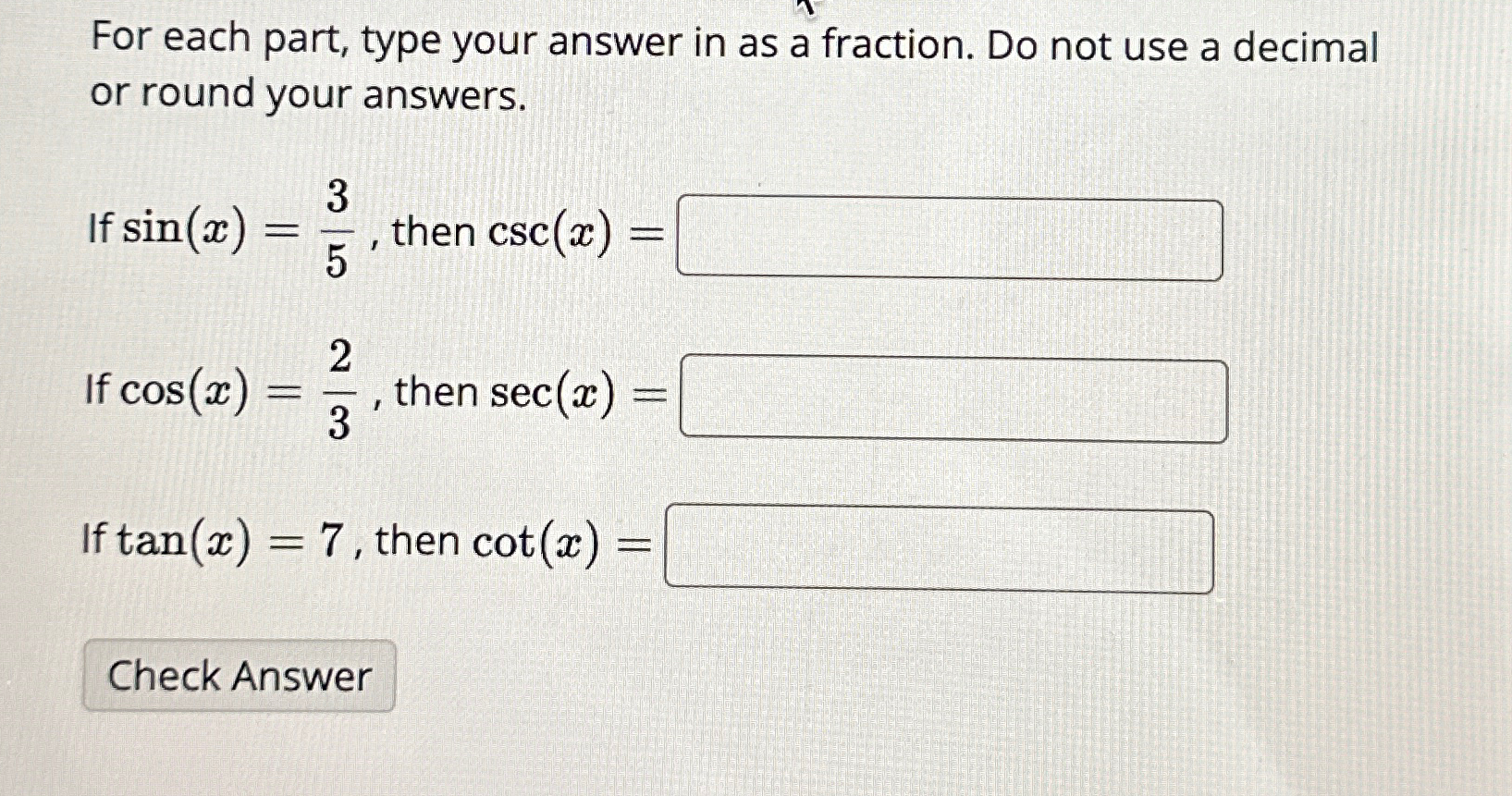 Solved For each part, type your answer in as a fraction. Do | Chegg.com