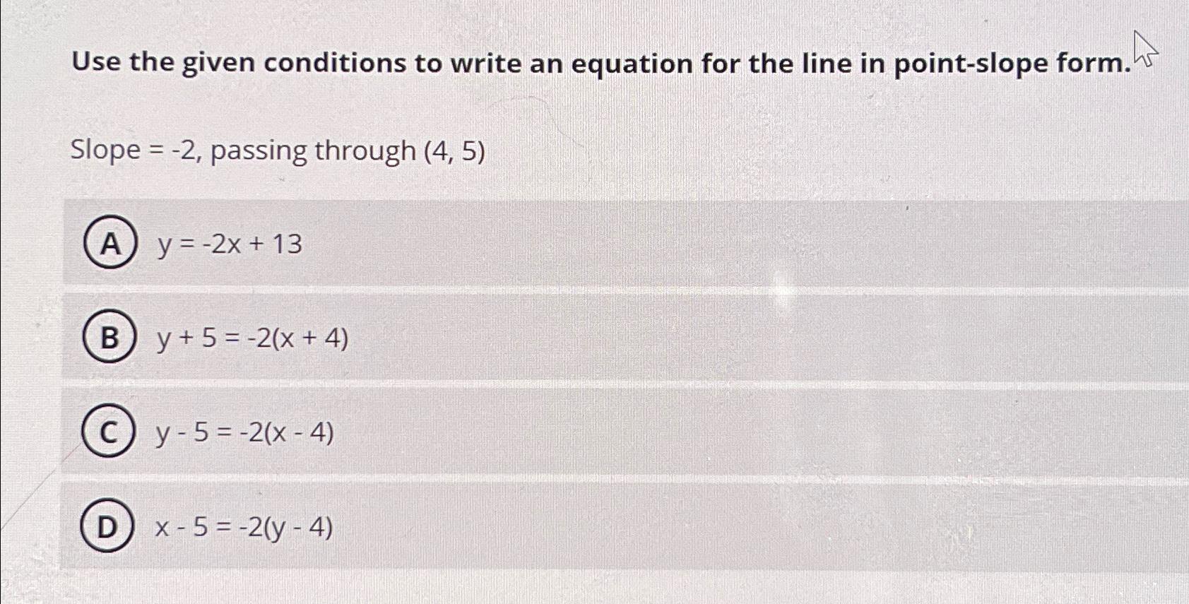 Solved Use the given conditions to write an equation for the | Chegg.com