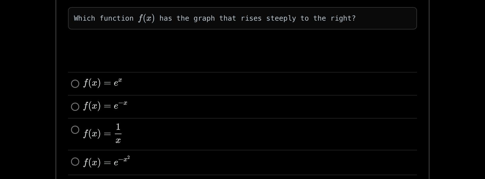 Solved Which function f(x) ﻿has the graph that rises steeply | Chegg.com