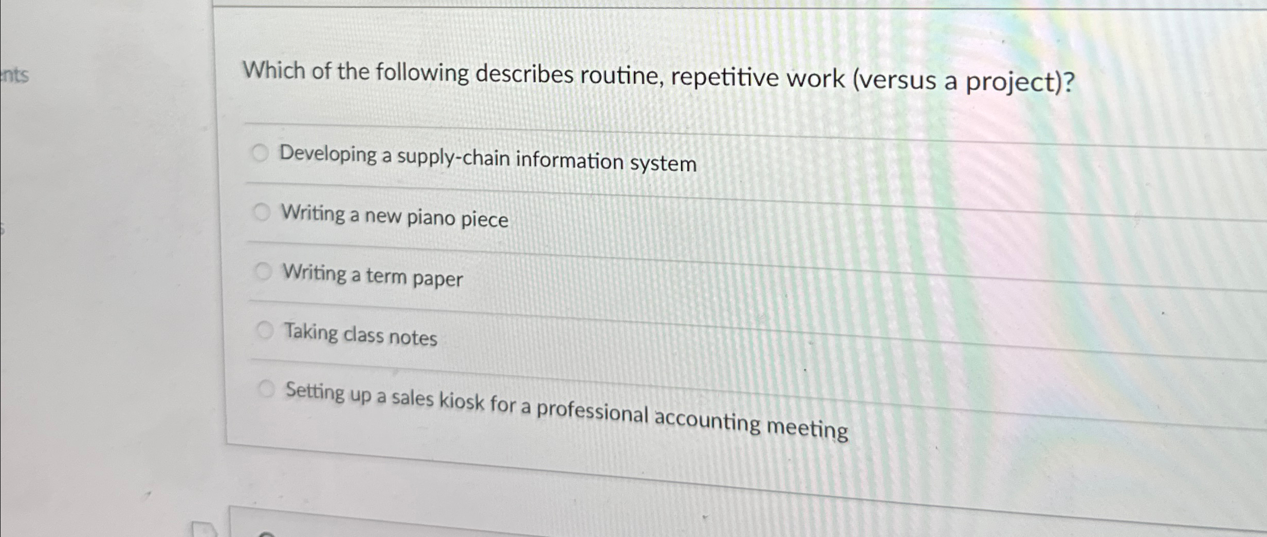 Solved Which of the following describes routine, repetitive | Chegg.com