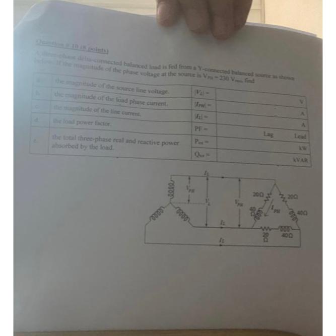 Solved A three phase delta connected | Chegg.com