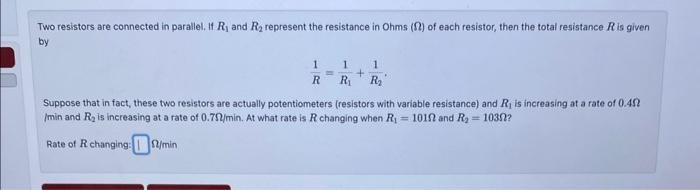 Solved Two resistors are connected in parallel. If R1 and R2 | Chegg.com