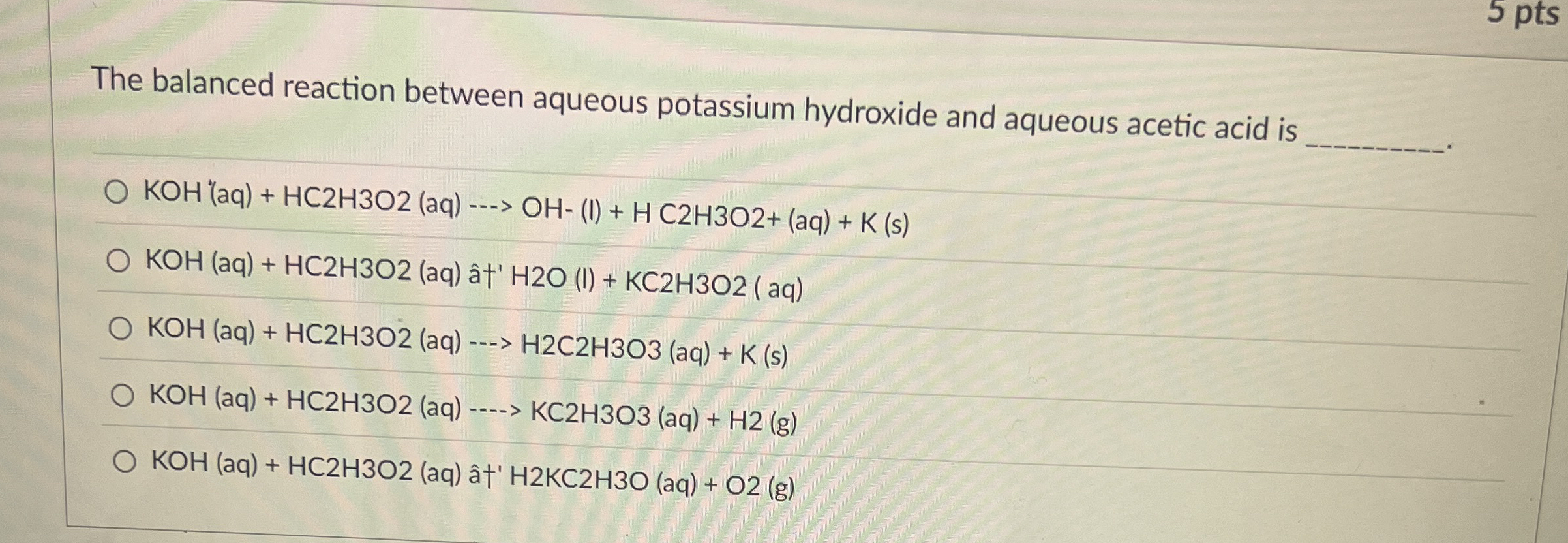 Solved The balanced reaction between aqueous potassium | Chegg.com