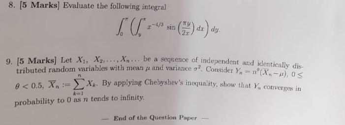Solved 8. [5 Marks] Evaluate the following integral | Chegg.com