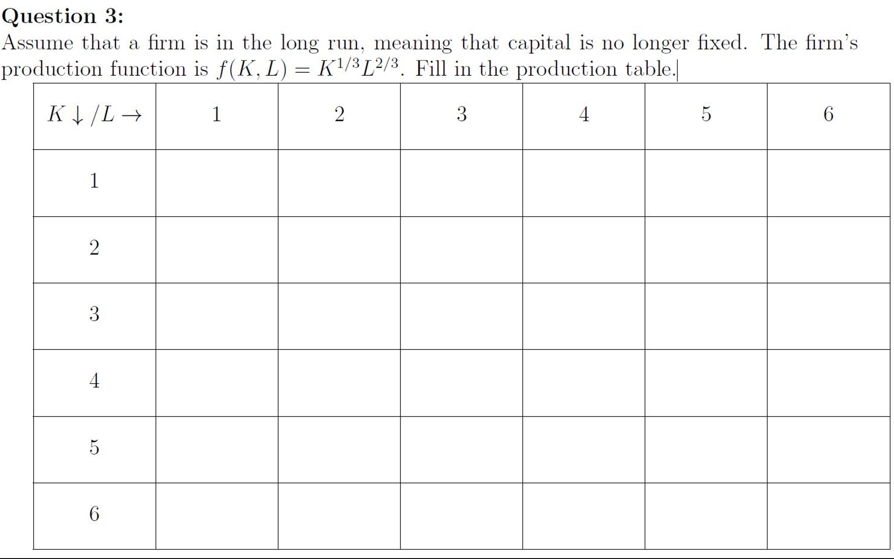 Solved Question 3:Assume that a firm is in the long run, | Chegg.com