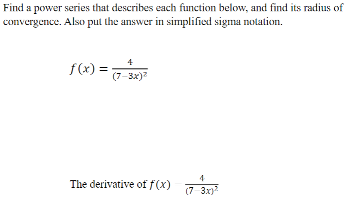 Solved Find a power series that describes each function | Chegg.com