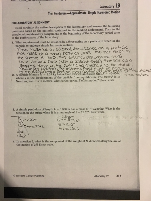 Solved physics laboratory 19 the pendulum - approximate | Chegg.com