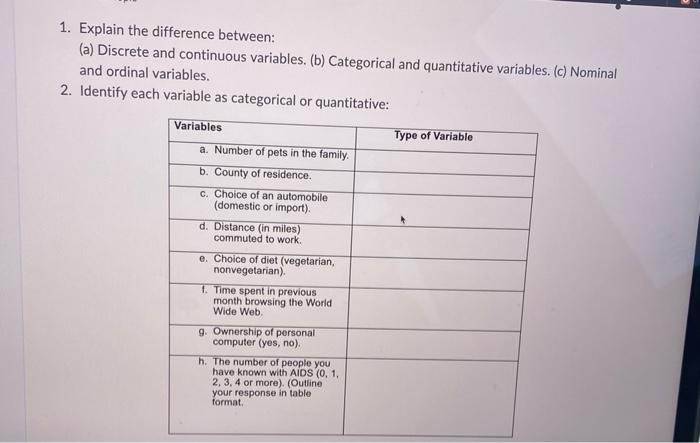 Solved 1. Explain the difference between: (a) Discrete and | Chegg.com