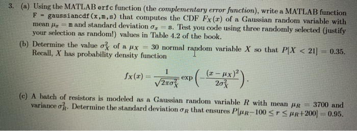 3. (a) Using the MATLAB orfc function (the | Chegg.com