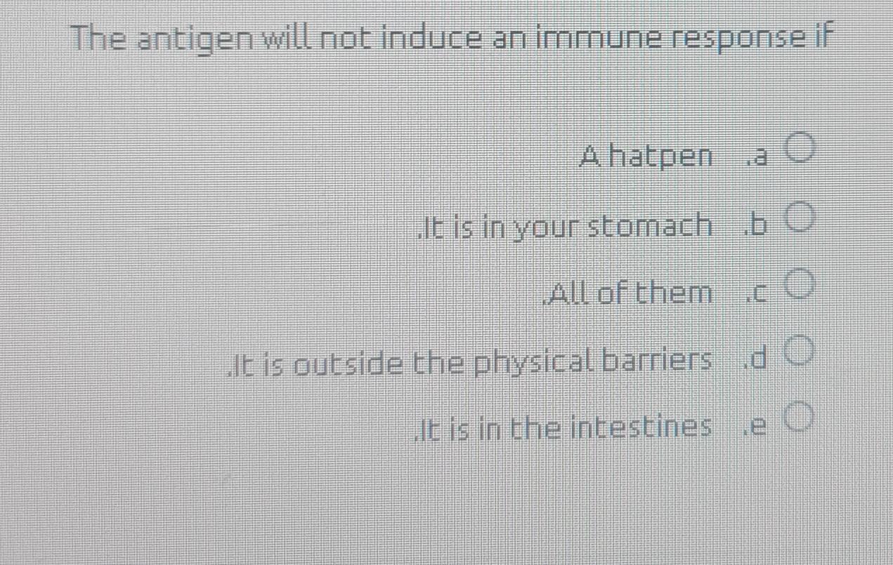 Solved The antigen will not induce an immune response ifA | Chegg.com