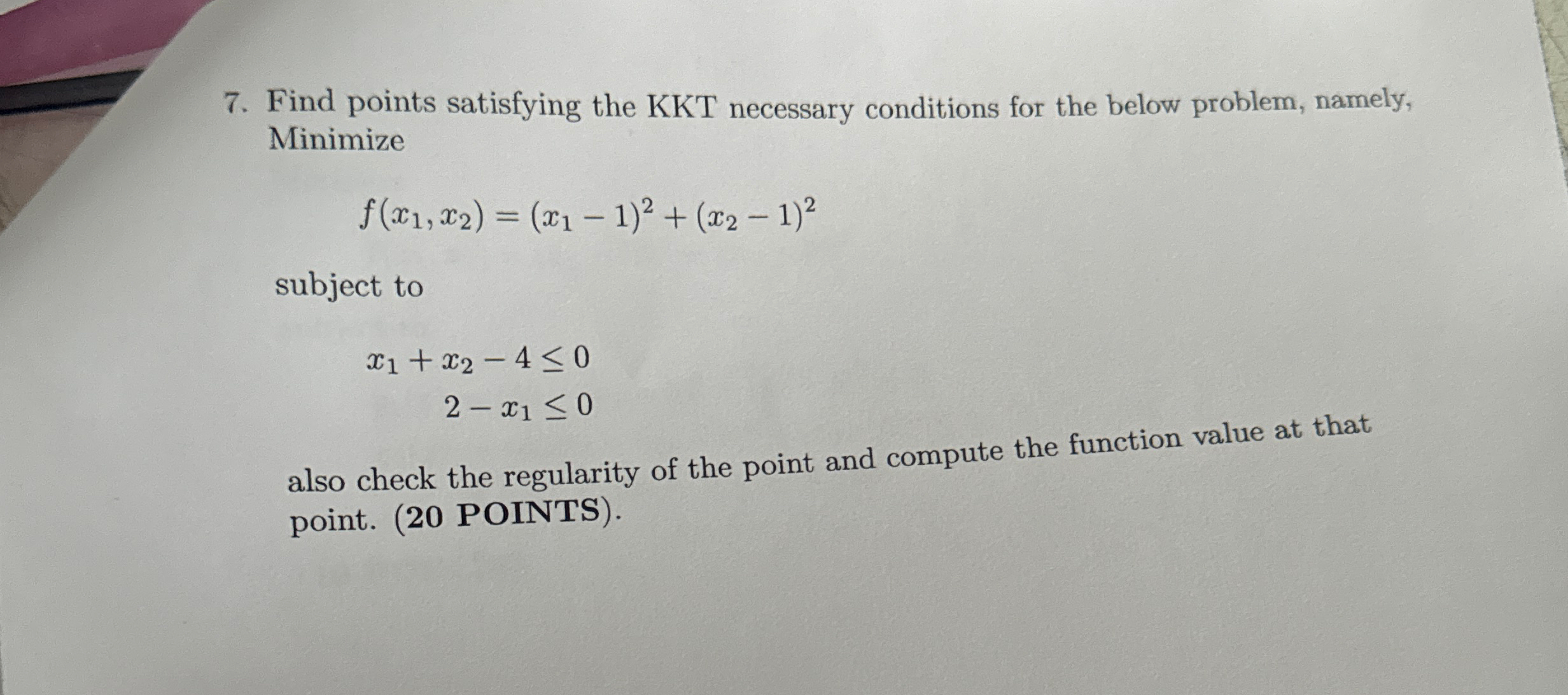 Solved Find points satisfying the KKT necessary conditions | Chegg.com