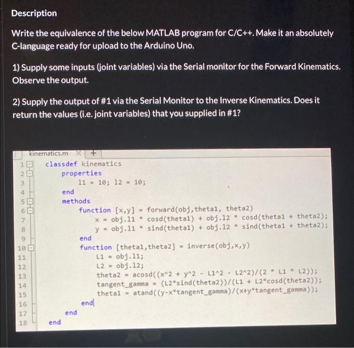 Solved Description Write the equivalence of the below MATLAB | Chegg.com