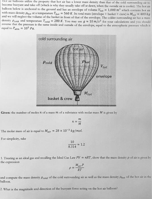 Solved Hot air balloons utilize the property that hot air | Chegg.com