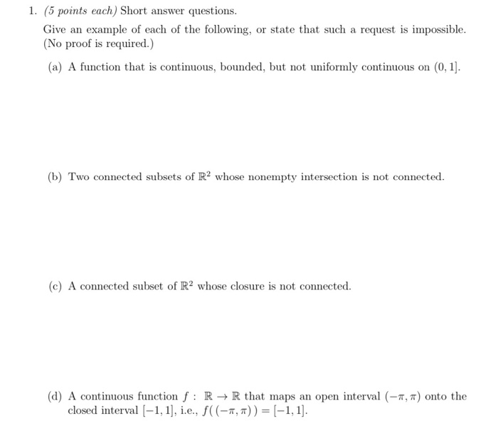 Solved 1. (5 points each) Short answer questions. Give an | Chegg.com