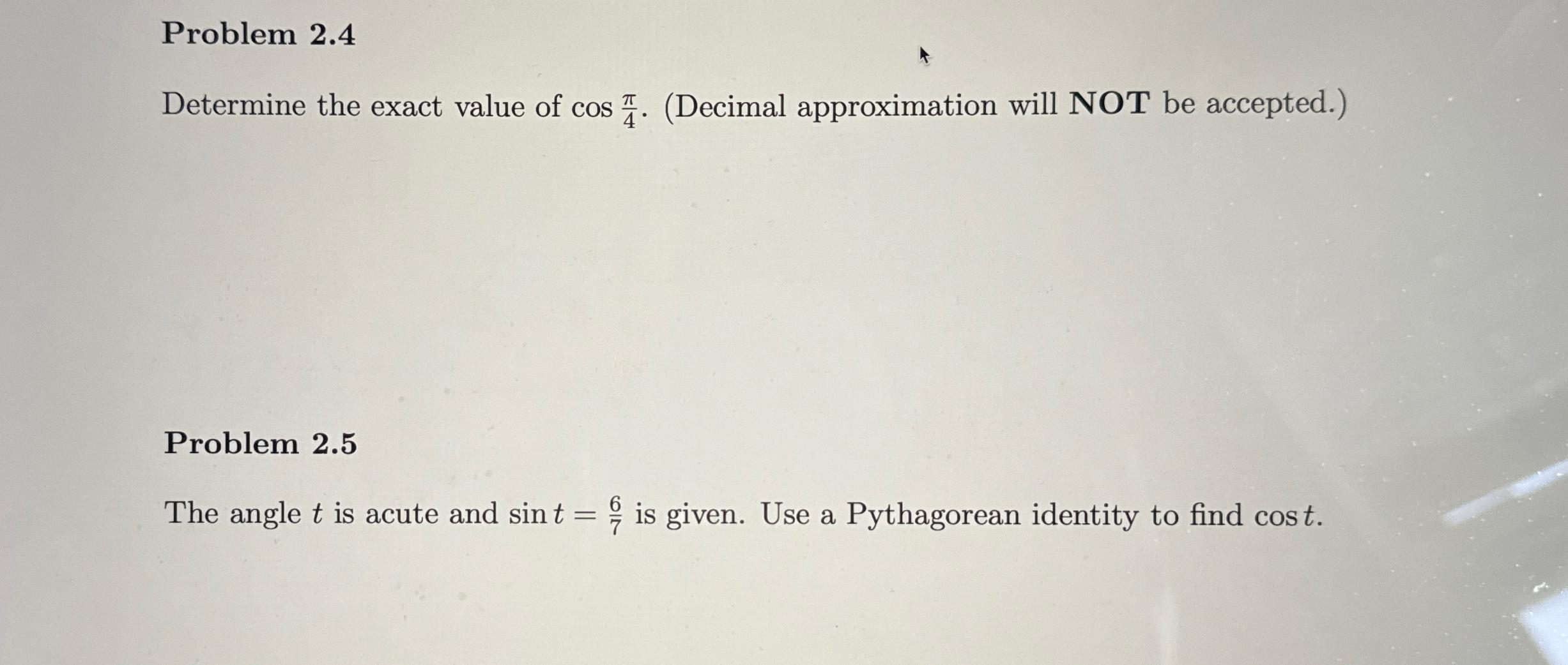 Solved Problem 2.4Determine the exact value of | Chegg.com