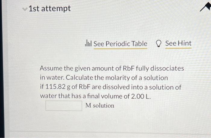 Solved 1st attempt See Hint Assume the given amount of RbF | Chegg.com