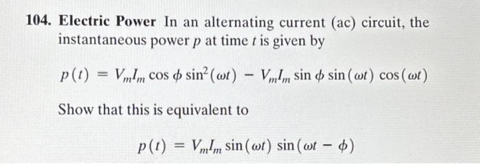 Solved 04. Electric Power In an alternating current (ac) | Chegg.com