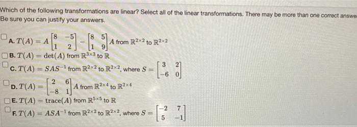 Solved Which of the following transformations are linear? | Chegg.com