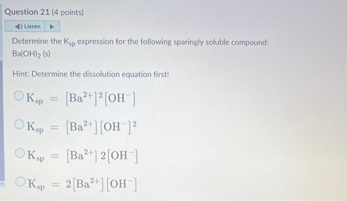 Solved Determine the Ksp expression for the following | Chegg.com