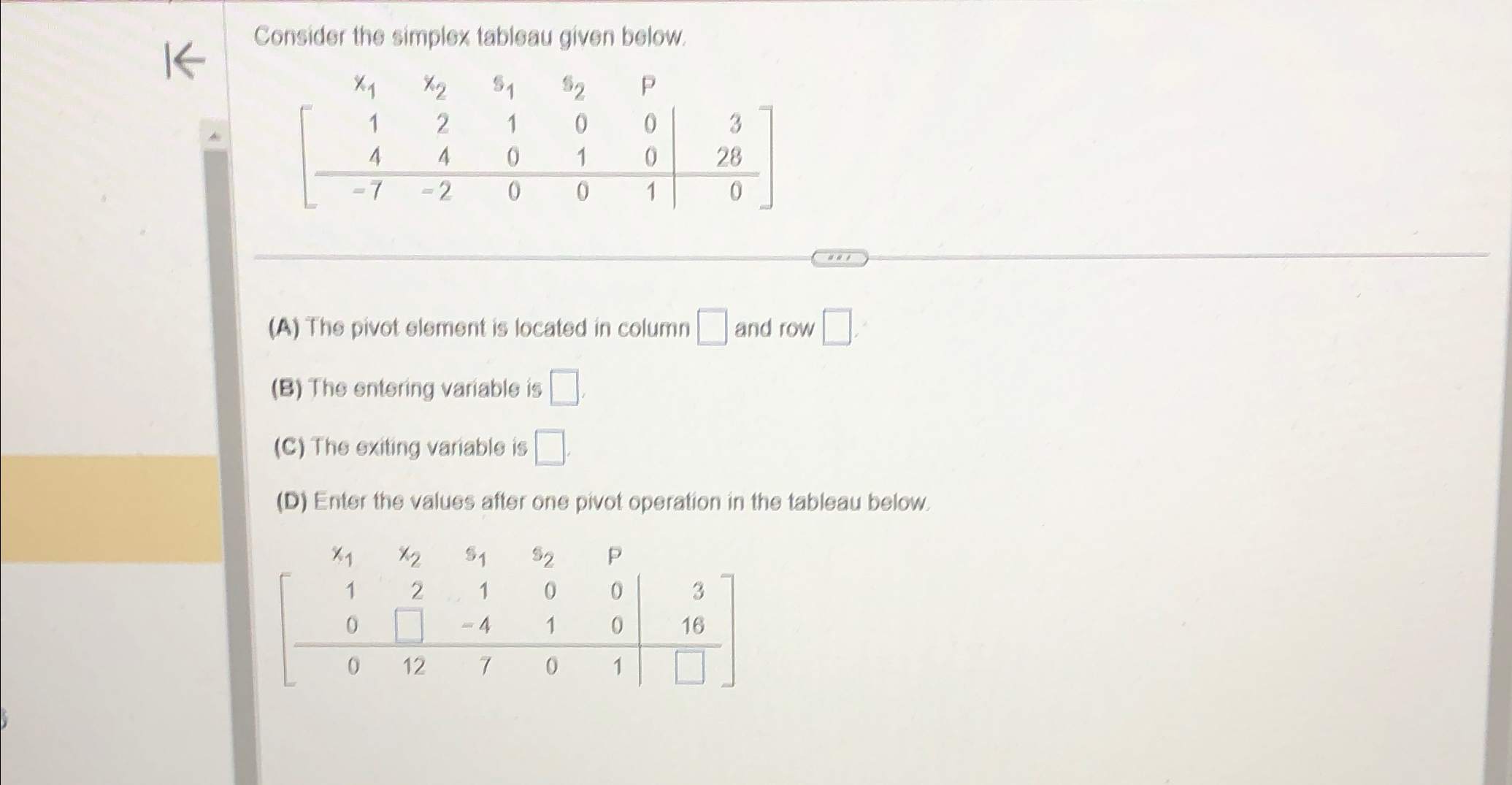 Solved Consider the simplex tableau given | Chegg.com