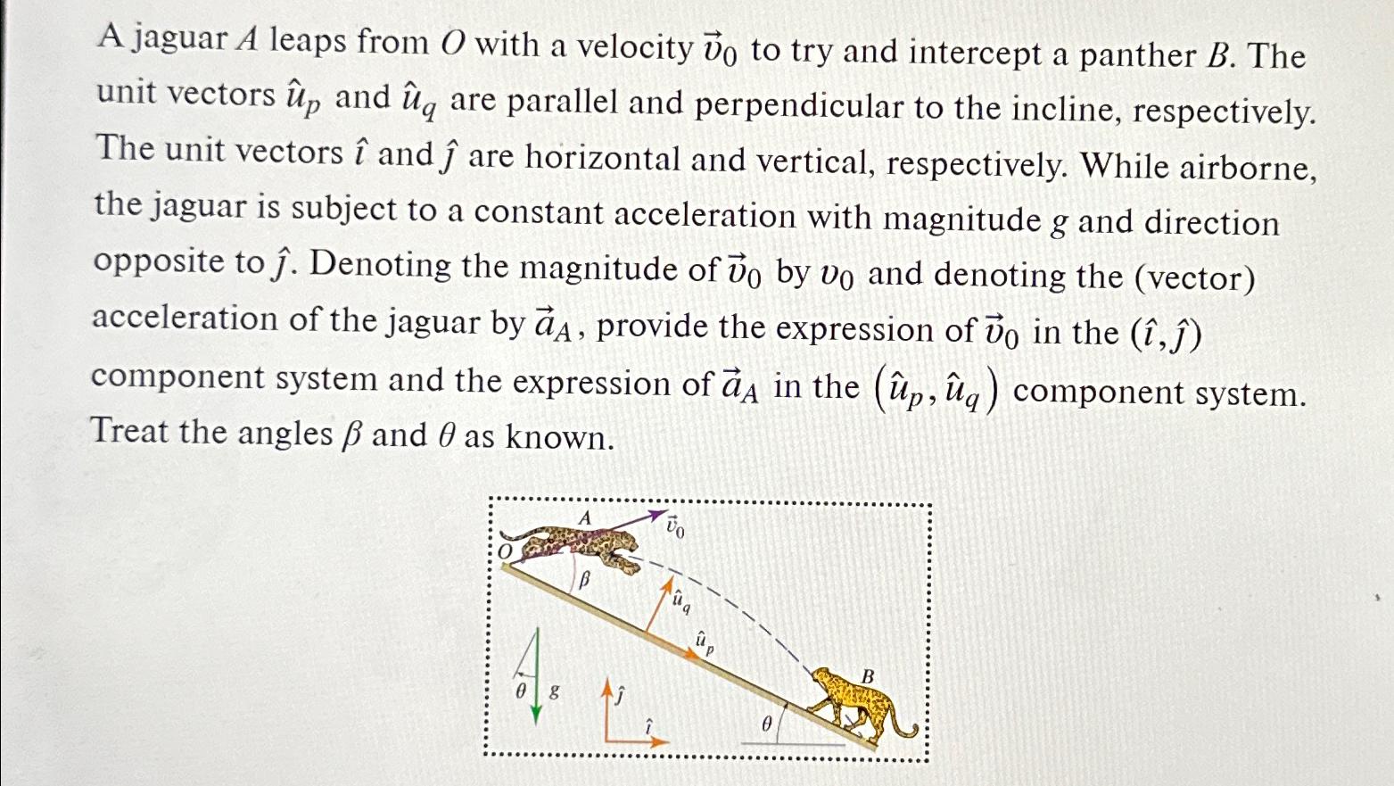 Solved A jaguar A leaps from O with a velocity vec(v)_(0) to | Chegg.com