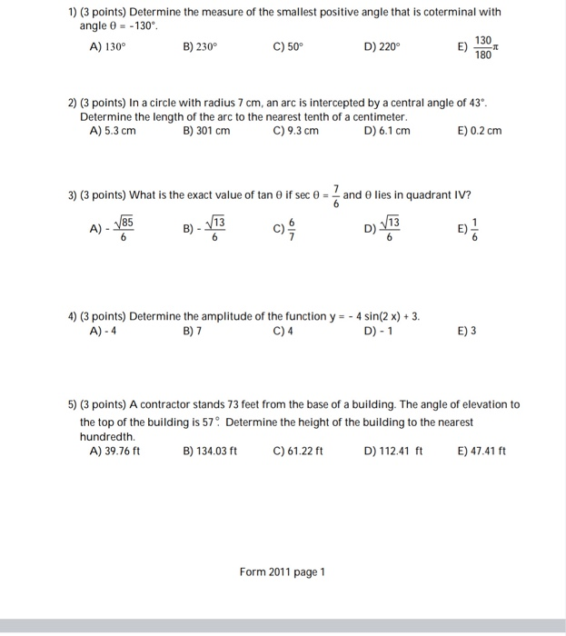 Solved 1) (3 points) Determine the measure of the smallest | Chegg.com