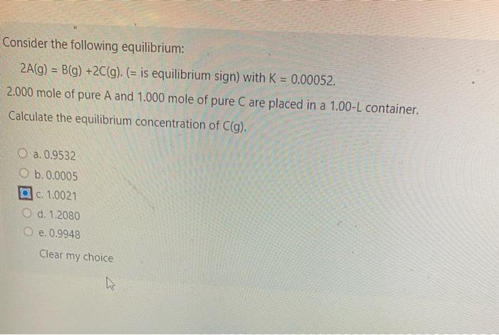 Solved Consider the following equilibrium: 2A(g) = B(g) | Chegg.com