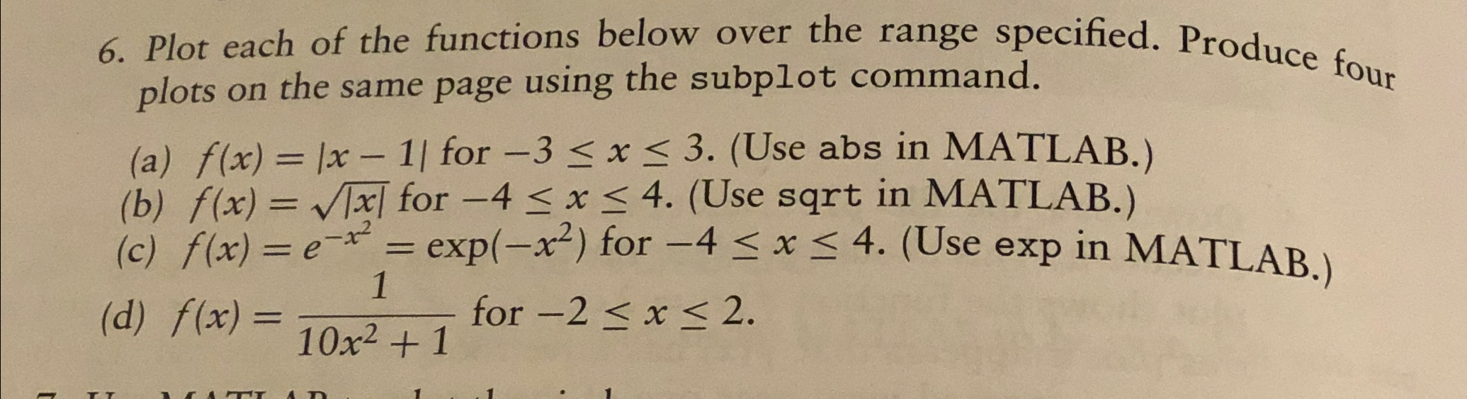 Solved Plot each of the functions below over the range | Chegg.com