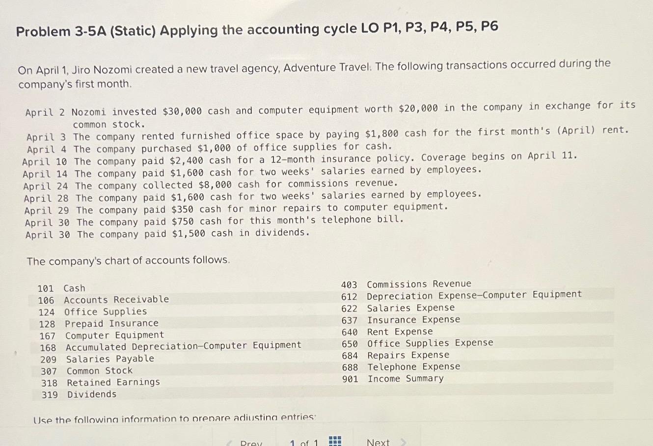 Solved Problem 3-5A (Static) ﻿Applying the accounting cycle | Chegg.com