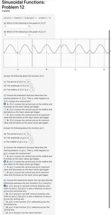 Solved Sinusoidal Functions Problem 12 1 Point
