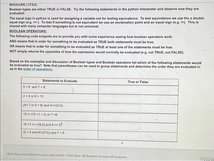 Solved Boolean Types Boolean Types Are Either True Or