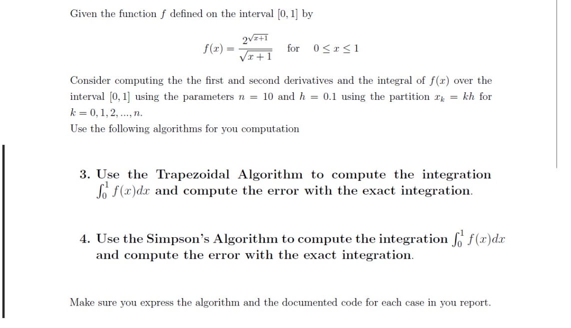 Given the function f ﻿defined on the interval 0,1 | Chegg.com